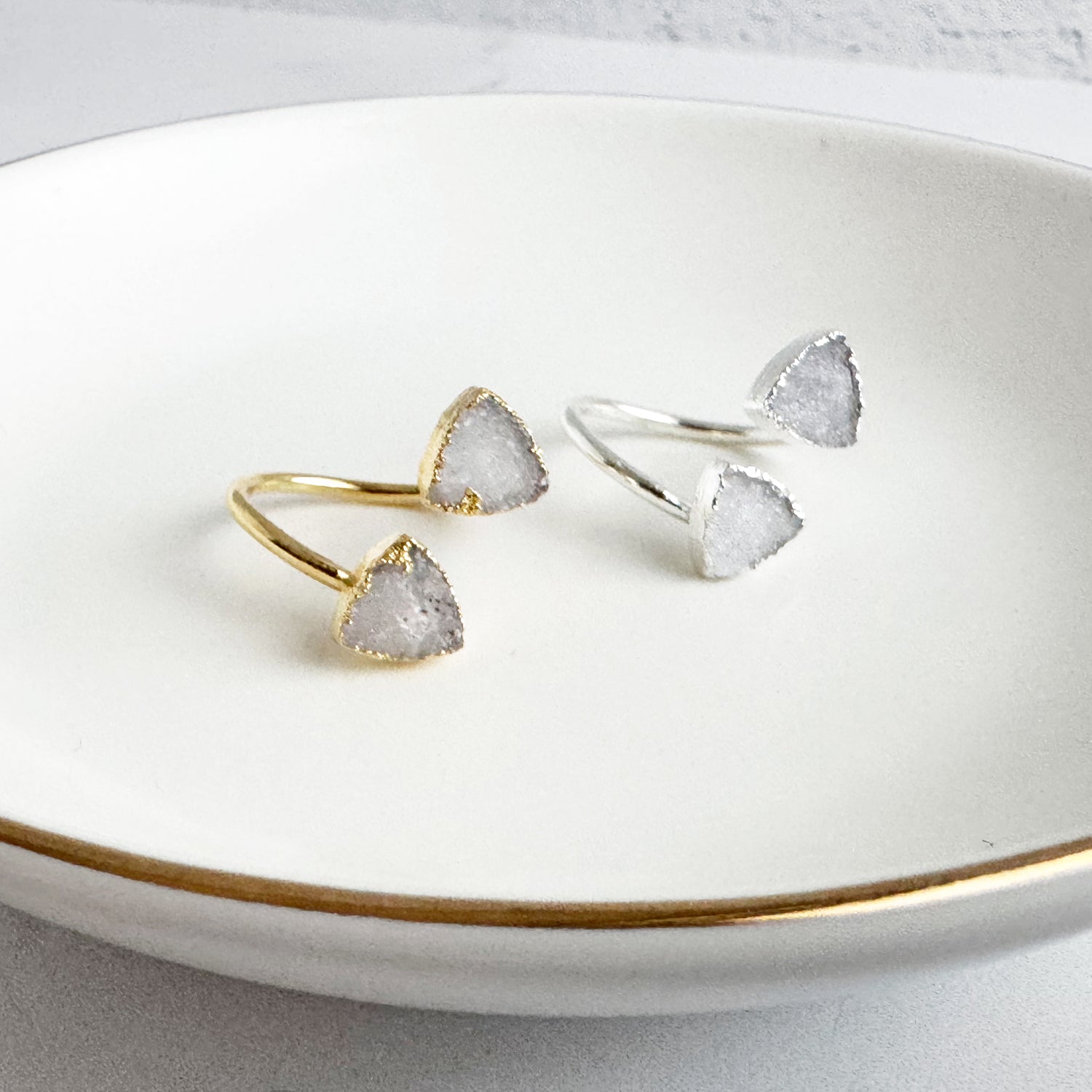 Double White Druzy Triangle Wrap Ring. Gold Silver Gemstone Ring – RusticGemJewelry