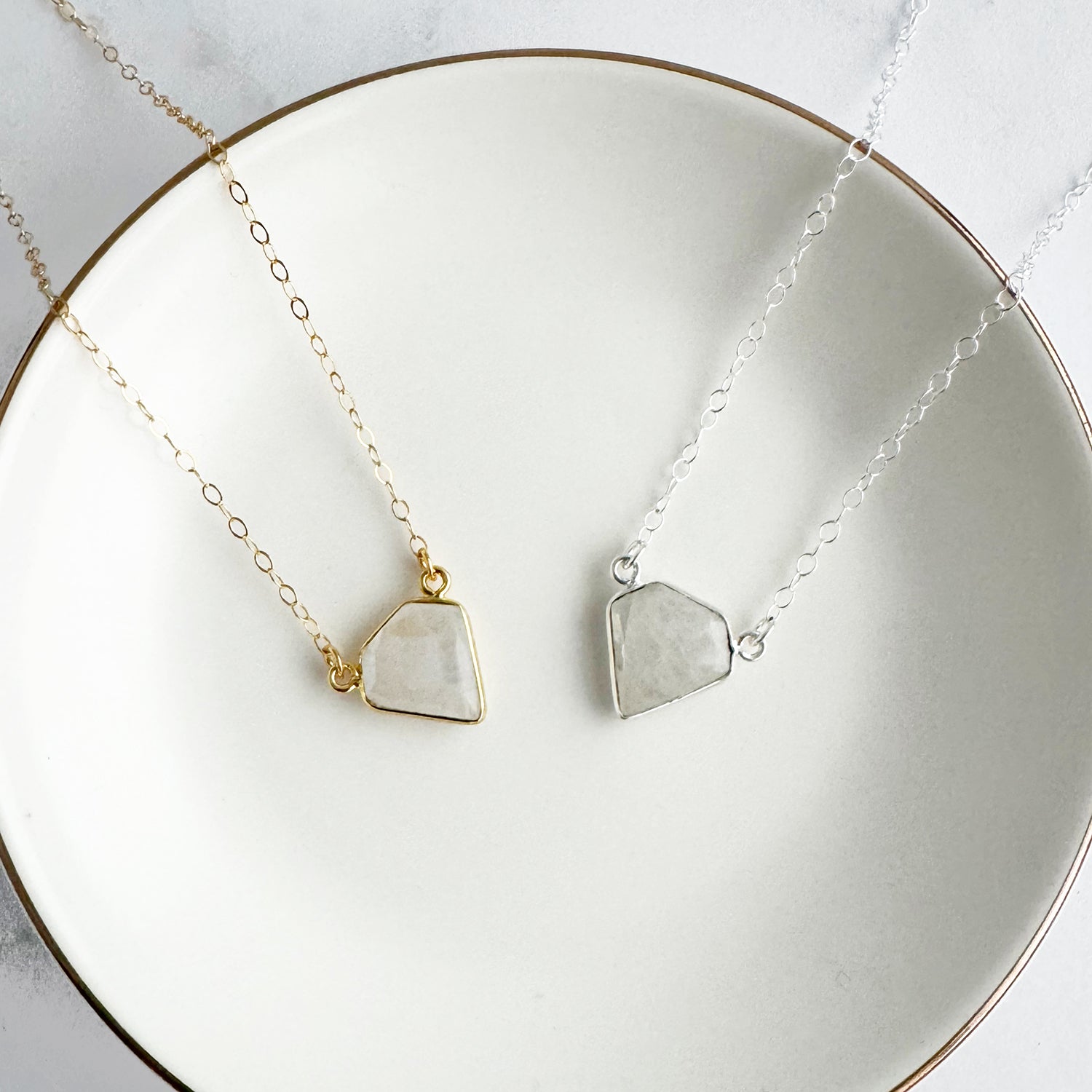 Moonstone Triangle Bezel Necklace. Gold Silver Gemstone Necklace ...